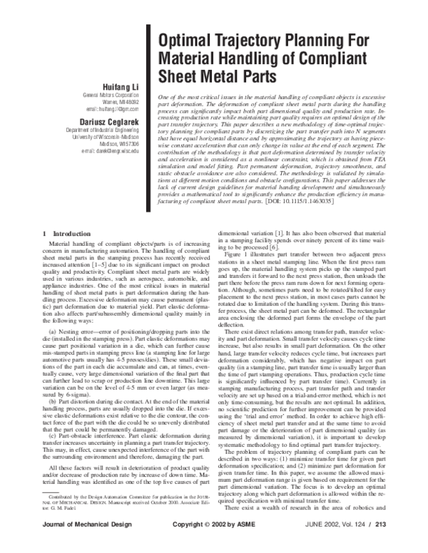 (PDF) Optimal Trajectory Planning For Material Handling of Compliant ...