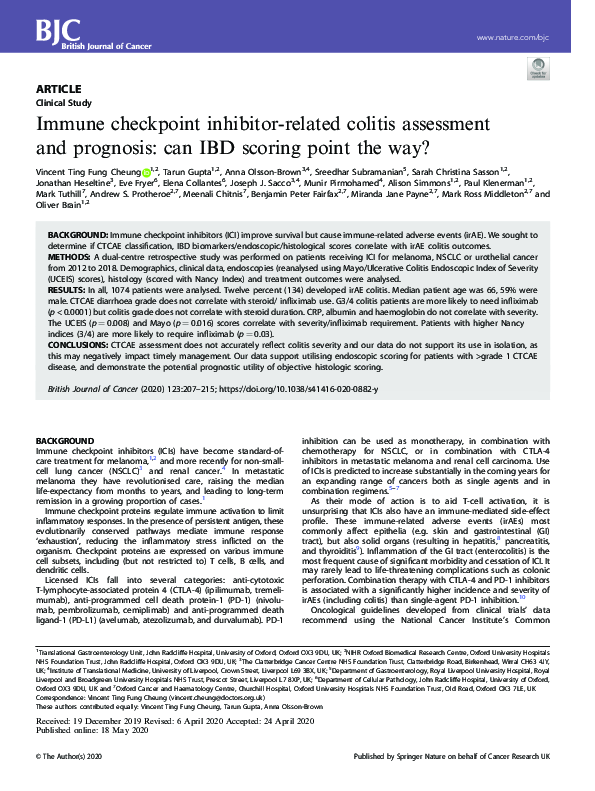 (PDF) Immune checkpoint inhibitor-related colitis assessment and ...