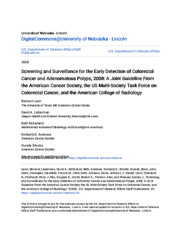 (PDF) Screening and Surveillance for the Early Detection of Colorectal ...