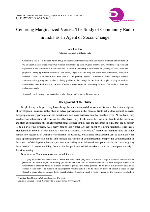 (PDF) Centering Marginalized Voices: The Study of Community Radio in ...