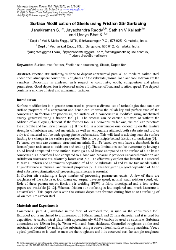 (PDF) Friction Stir Surfacing for Steel Modification