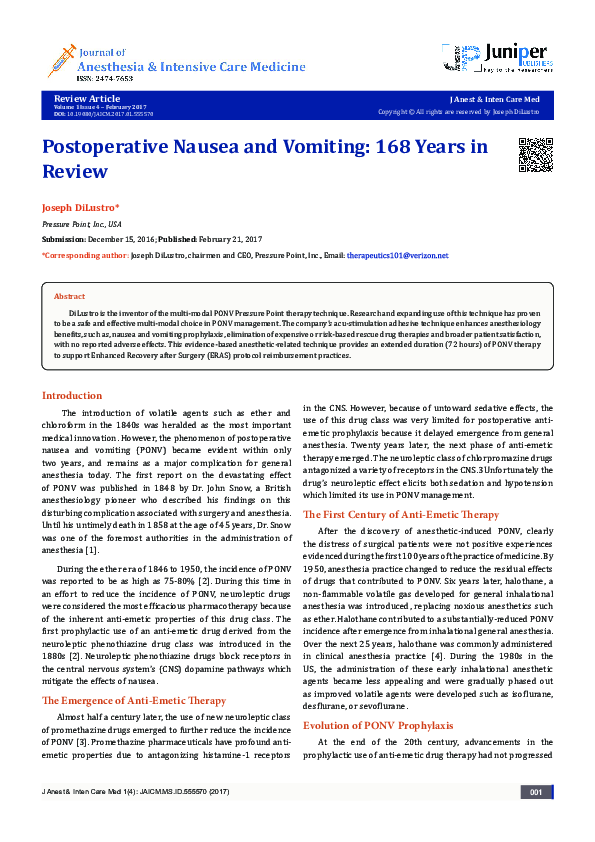 (PDF) Postoperative Nausea and Vomiting: 168 Years in Review