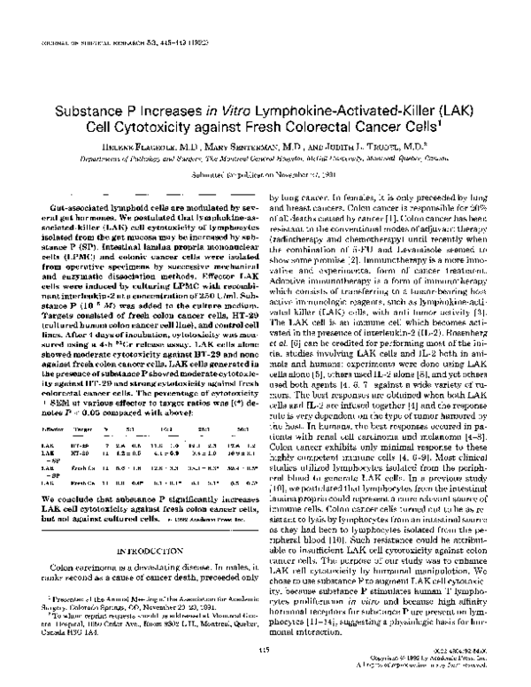 (PDF) Substance P increases in vitro lymphokine-activated-killer (LAK ...