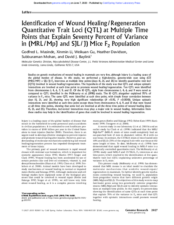 (PDF) Identification of wound healing/regeneration quantitative trait ...