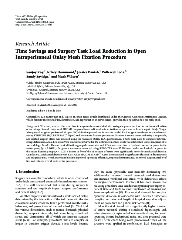 Time Savings and Surgery Task Load Reduction in Open Intraperitoneal ...