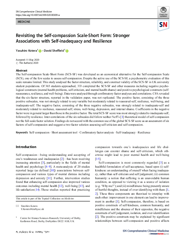(PDF) Self-Compassion Scale-SF: Validation Study