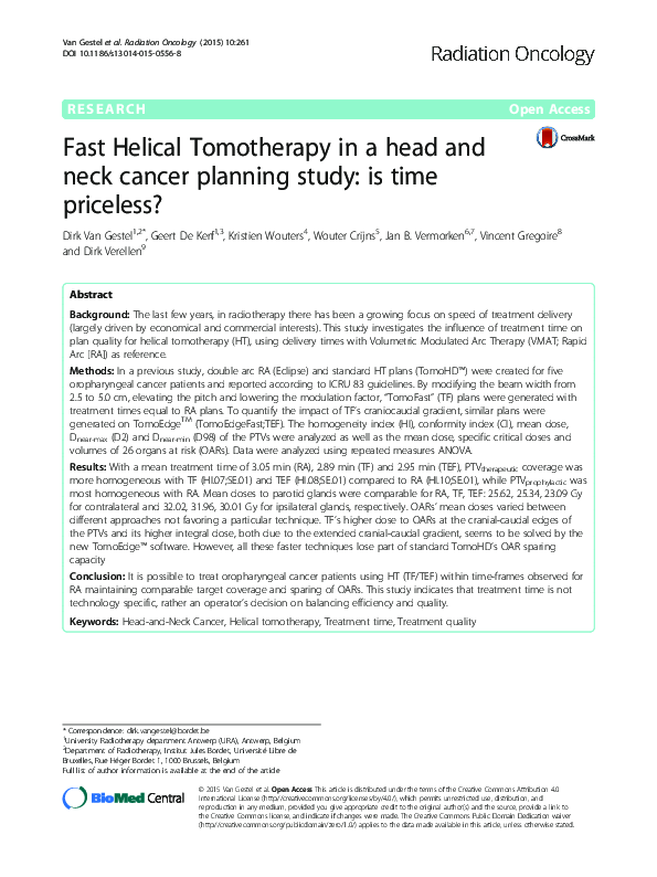 (PDF) Fast Helical Tomotherapy in a head and neck cancer planning study ...