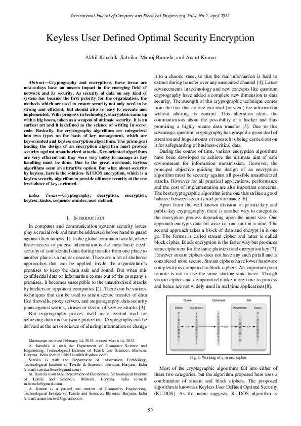 (PDF) Keyless User Defined Optimal Security Encryption