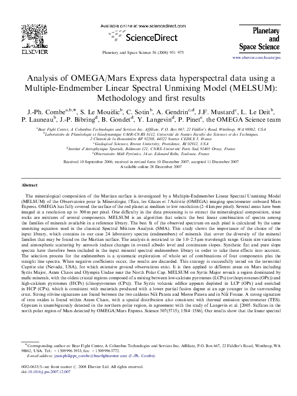 (PDF) Analysis of OMEGA/Mars Express data hyperspectral data using a ...