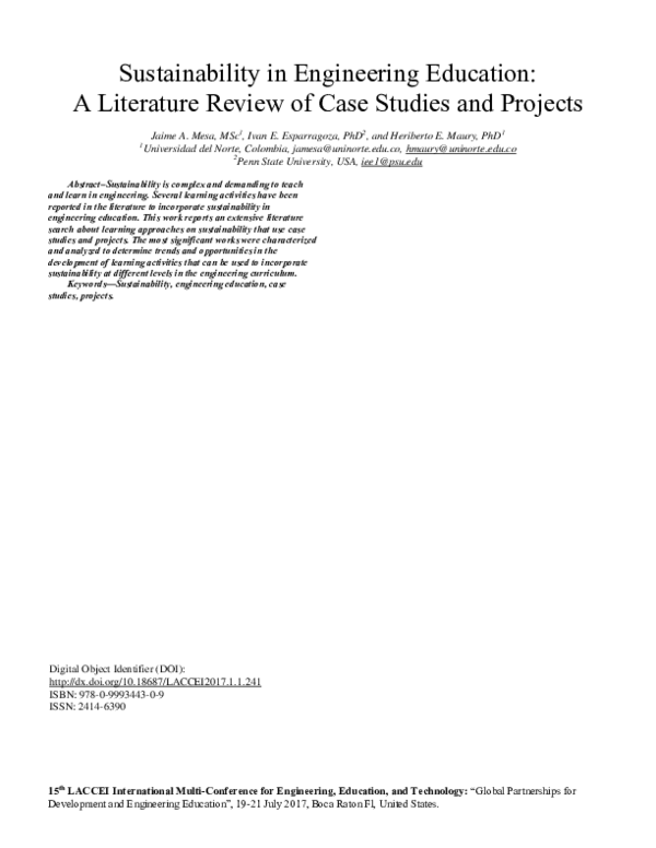 (PDF) Sustainability in Engineering Education: A Literature Review of ...