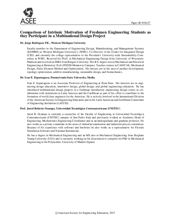 (PDF) Comparison of Intrinsic Motivation of Freshmen Engineering ...
