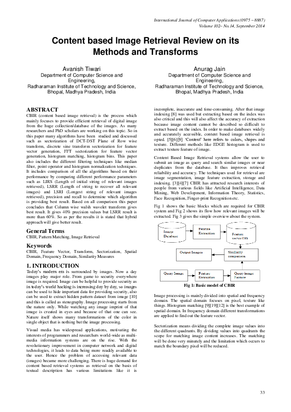 (PDF) Content based Image Retrieval Review on its Methods and Transforms