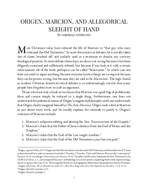 (PDF) Origen, Marcion, and Allegorical Sleight of Hand