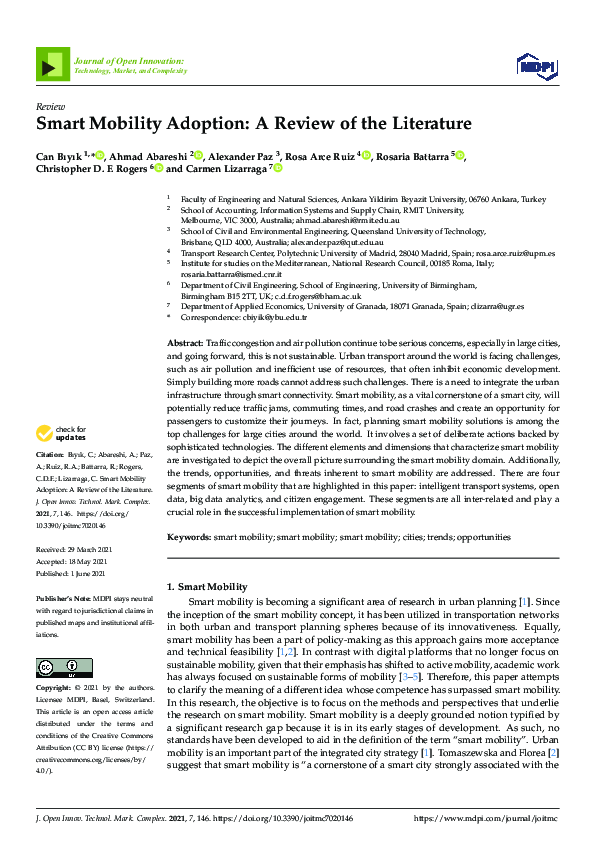 (PDF) Smart Mobility Adoption: A Review of the Literature