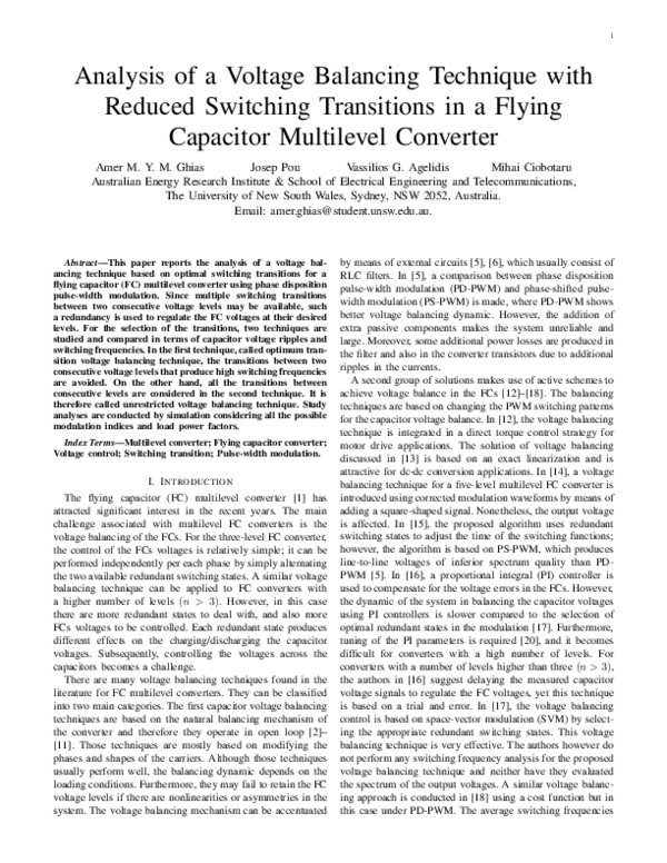 (PDF) Analysis of a voltage balancing technique with reduced switching transitions in a flying ...