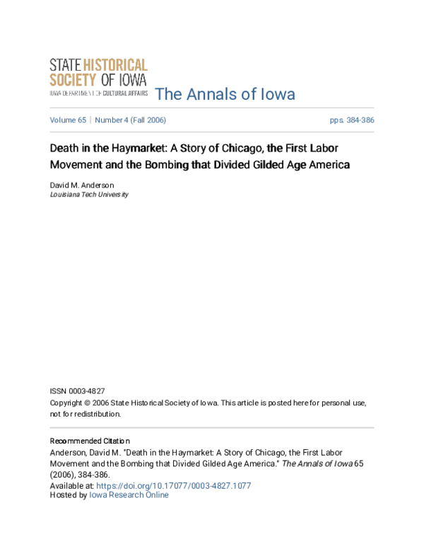 (PDF) Death in the Haymarket: A Story of Chicago, the First Labor ...