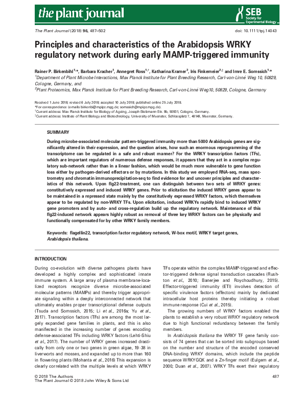 (PDF) Principles and characteristics of the Arabidopsis WRKY regulatory ...