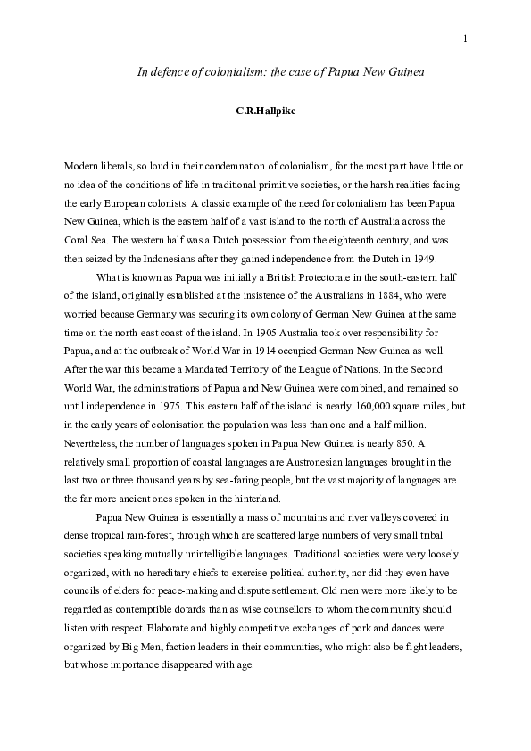 (DOC) In defence of colonialism: the case of Papua New Guinea