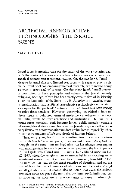 (PDF) Artificial Reproductive Technologies: The Israeli Scene