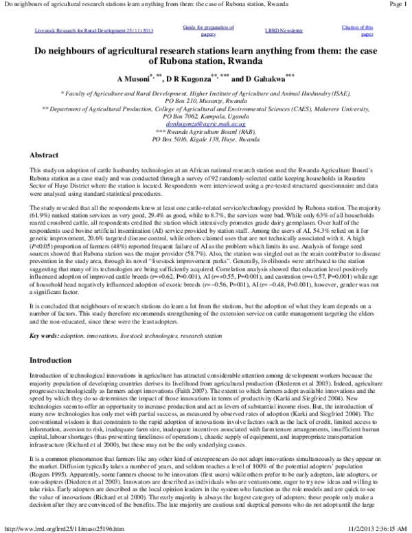 (PDF) Do neighbours of agricultural research stations learn anything ...