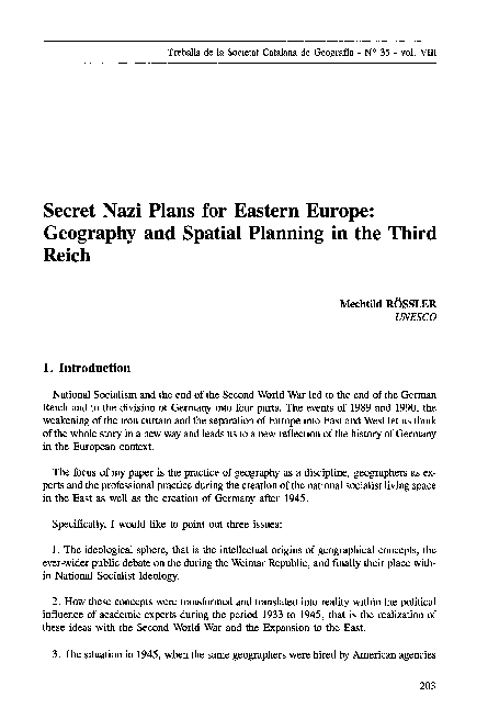 (PDF) Secret Nazi Plans for Eastern Europe: Geography and Spatial ...