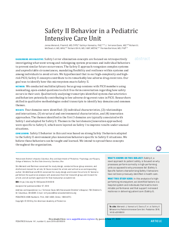 (PDF) Safety II Behavior in a Pediatric Intensive Care Unit