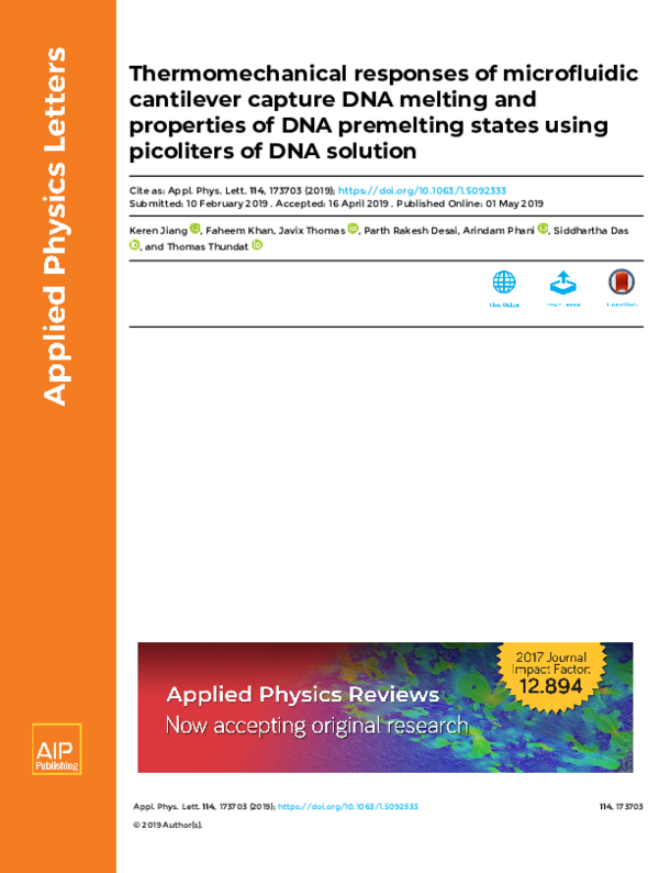 (PDF) Thermomechanical responses of microfluidic cantilever capture DNA ...