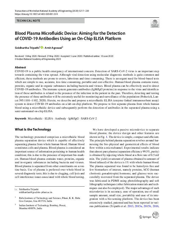 (PDF) Blood Plasma Microfluidic Device: Aiming for the Detection of ...