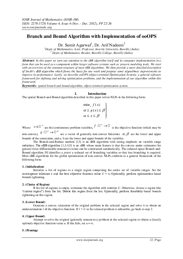 (PDF) Branch and Bound Algorithm with Implementation of ooOPS