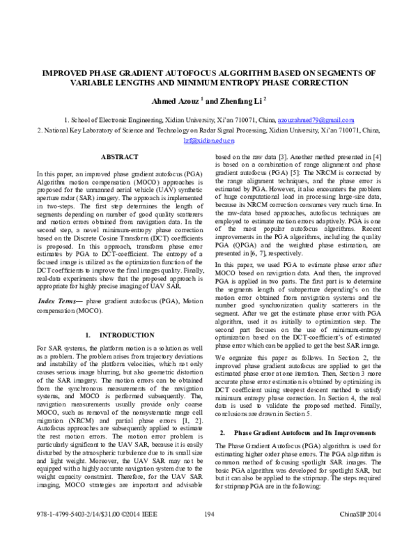 Pdf Improved Phase Gradient Autofocus Algorithm Based On Segments Of Variable Lengths And