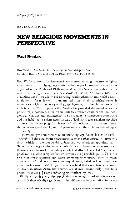 (PDF) The elementary forms of the new religious life Roy Wallis. London ...