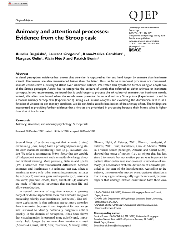 (PDF) Animacy and attentional processes: Evidence from the Stroop task