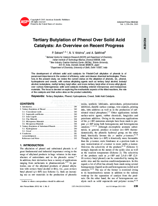 (PDF) Tertiary Butylation of Phenol Over Solid Acid Catalysts: An ...