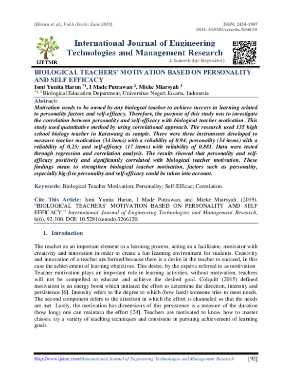 (PDF) Biological Teachers’ Motivation Based on Personality and Self ...