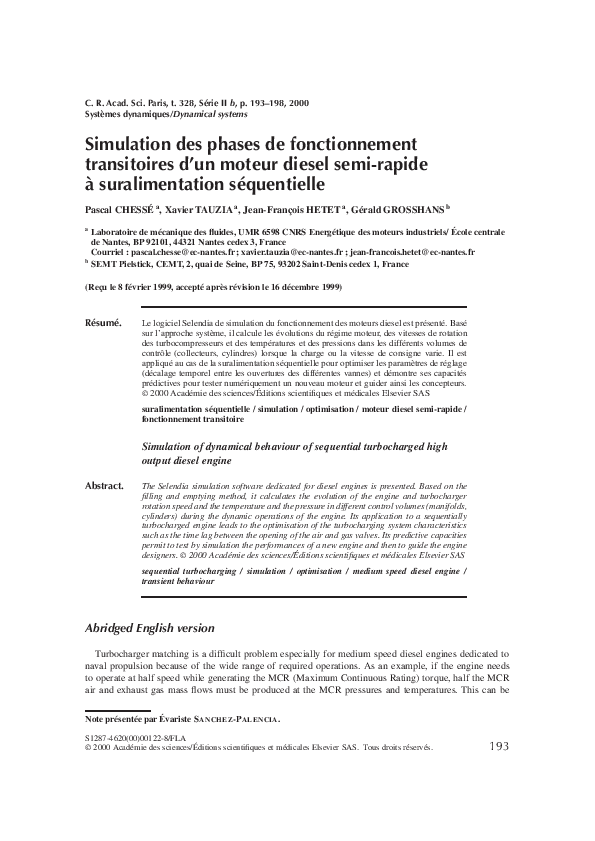 (PDF) Simulation des phases de fonctionnement transitoires d'un moteur ...