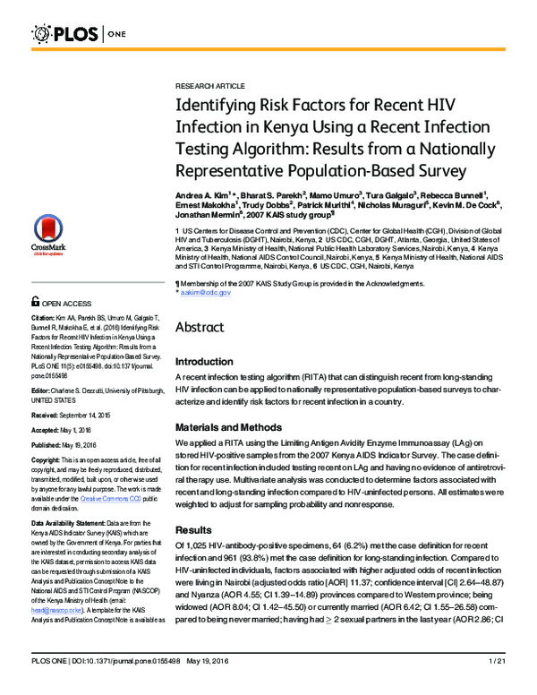 (PDF) Identifying Risk Factors for Recent HIV Infection in Kenya Using ...