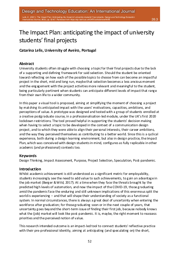 (PDF) The Impact Plan: anticipating the impact of university students ...