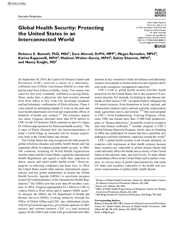 (PDF) Global Health Security: Protecting the United States in an ...