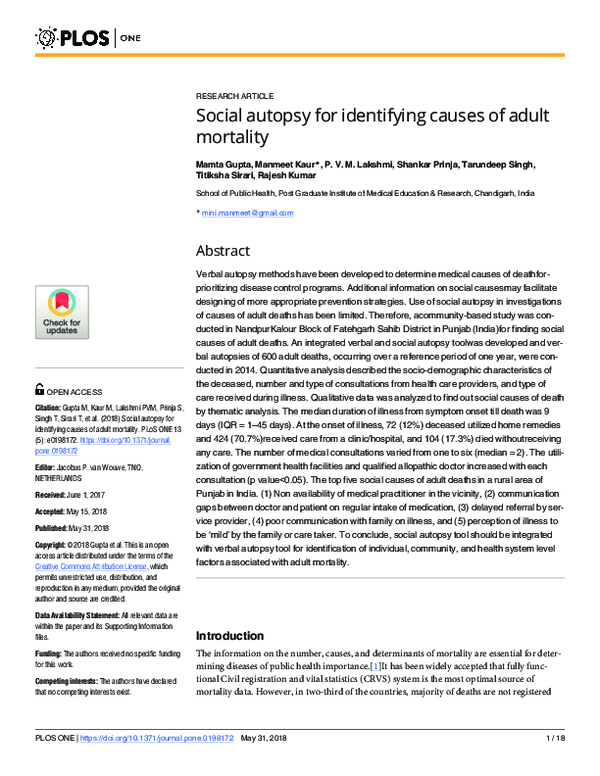 (PDF) Social autopsy for identifying causes of adult mortality