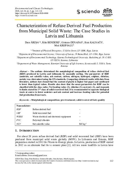 (PDF) Characterization of Refuse Derived Fuel Production from Municipal ...