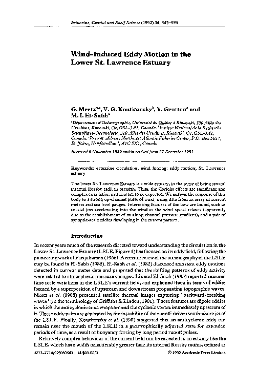 (PDF) Wind-induced eddy motion in the lower St. Lawrence Estuary