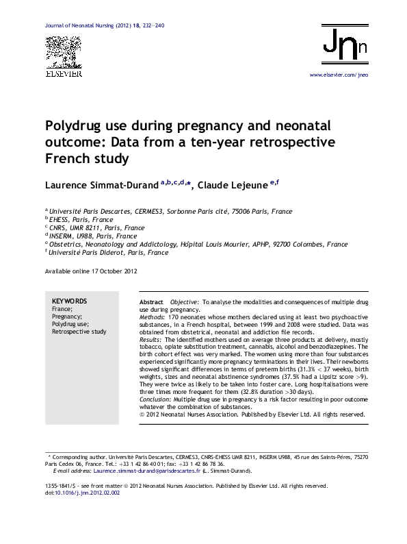 (PDF) Polydrug use during pregnancy and neonatal outcome: Data from a ...
