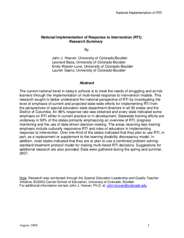 (PDF) National Implementation of Response to Intervention (RTI ...