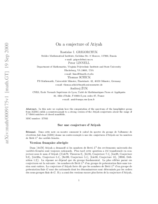 (PDF) On a conjecture of Atiyah