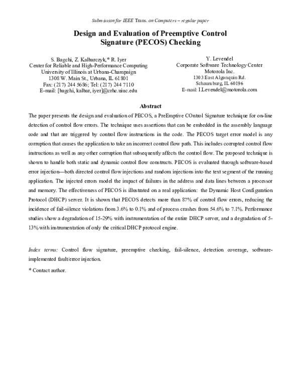 (PDF) Design and evaluation of preemptive control signature (PECOS ...