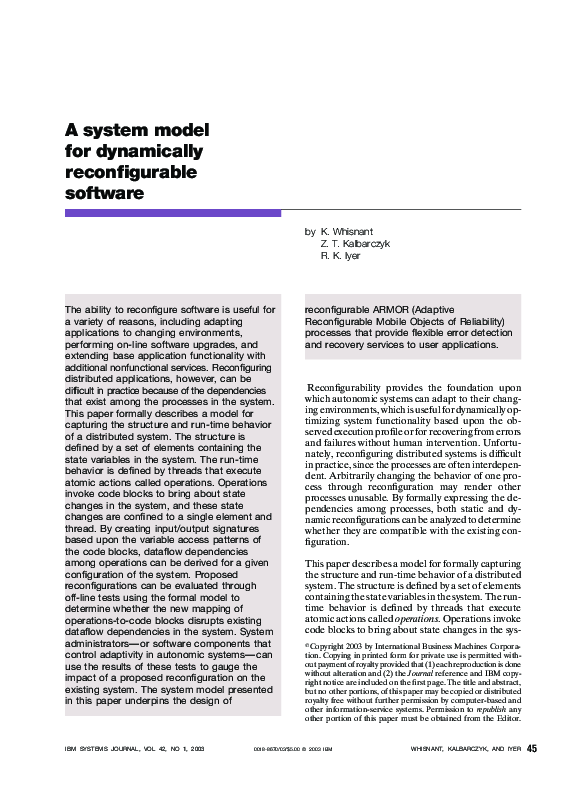 (PDF) A system model for dynamically reconfigurable software