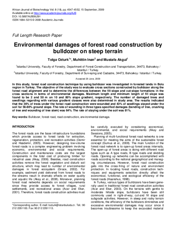 (PDF) Environmental damages of forest road construction by bulldozer on ...