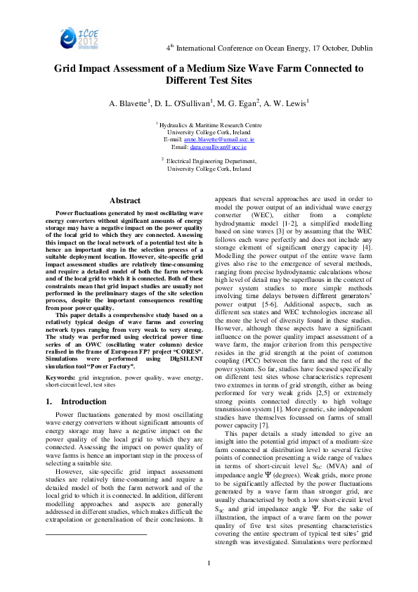 (PDF) Grid Impact Assessment of a Medium Size Wave Farm Connected to ...