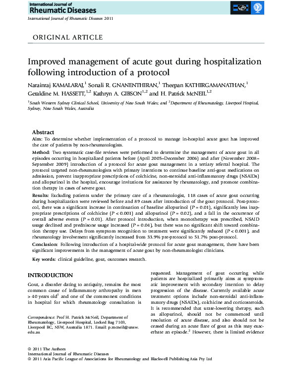 (PDF) Improved management of acute gout during hospitalization ...