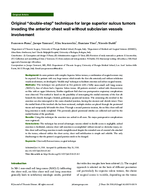 (PDF) Original “double-step” technique for large superior sulcus tumors ...